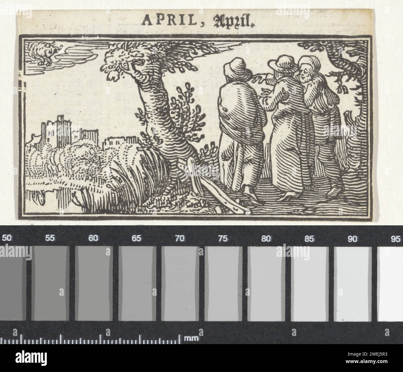 April, anonymous, 1600 - 1699 print Christ walks with two disciples to ...