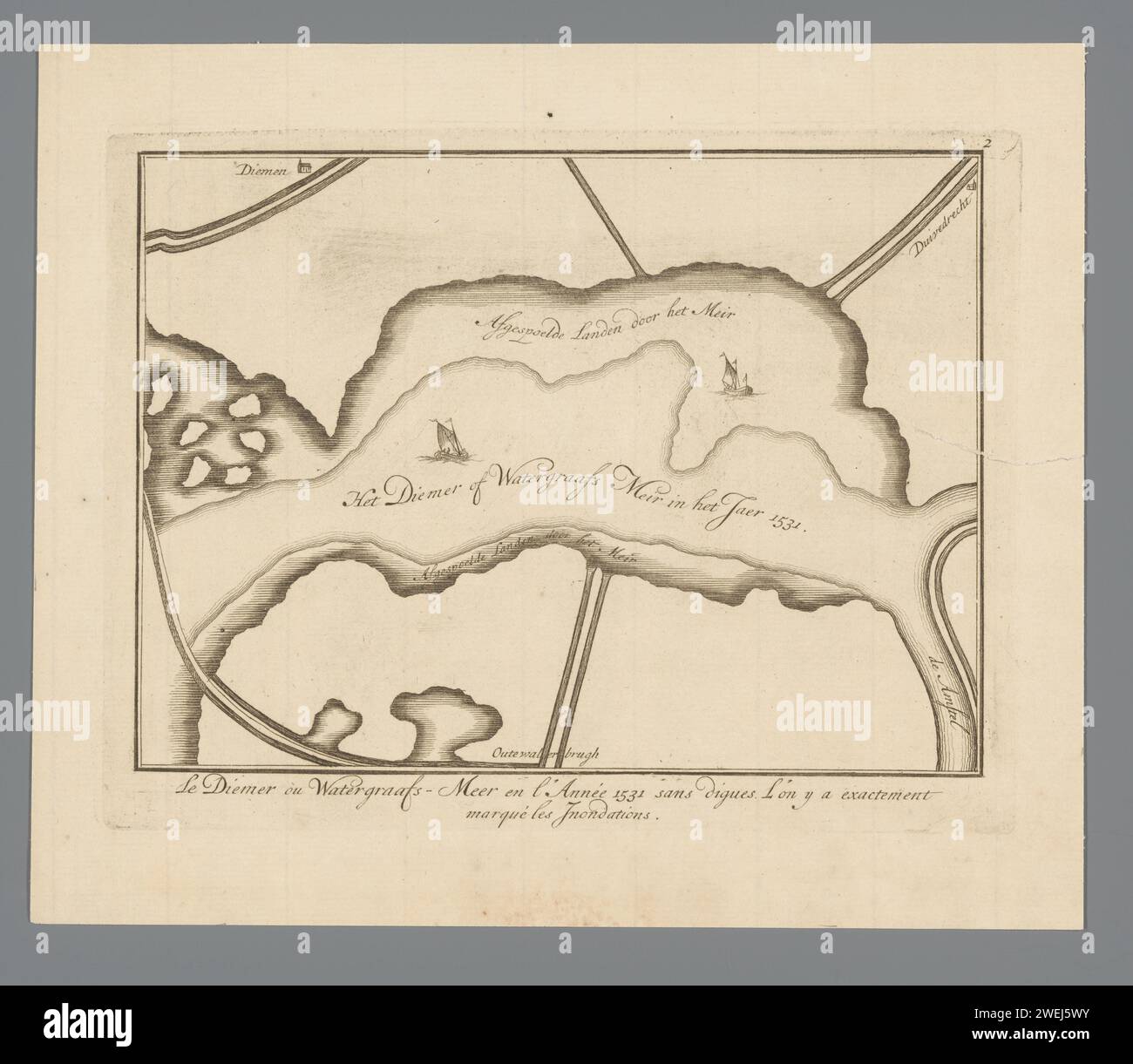 Map of the area around the Diemer or Watergraafsmeer, Anonymous, 1725 ...