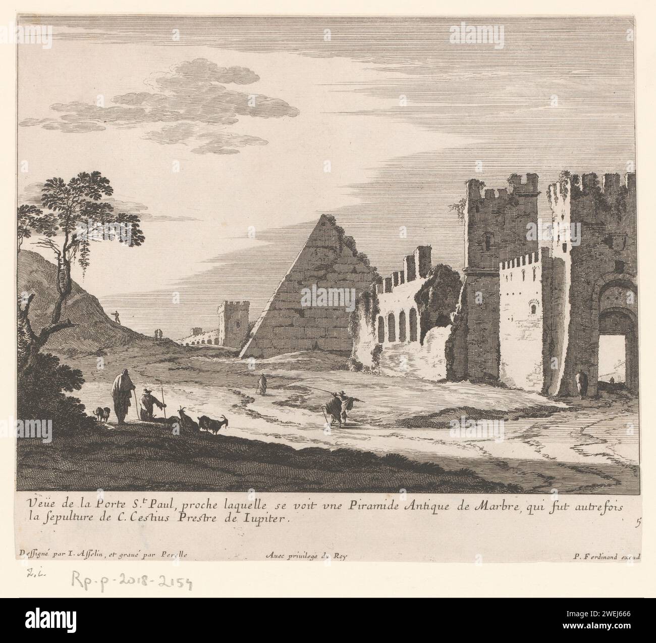 View of the Porta San Paolo and the pyramid of Cestius, in Rome ...