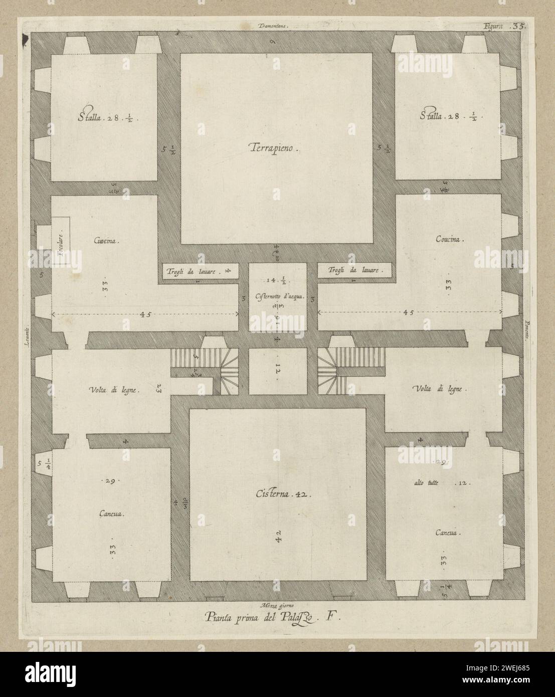 Map of the basement of the Palazzo Spinola in Genoa, 1622 print This ...