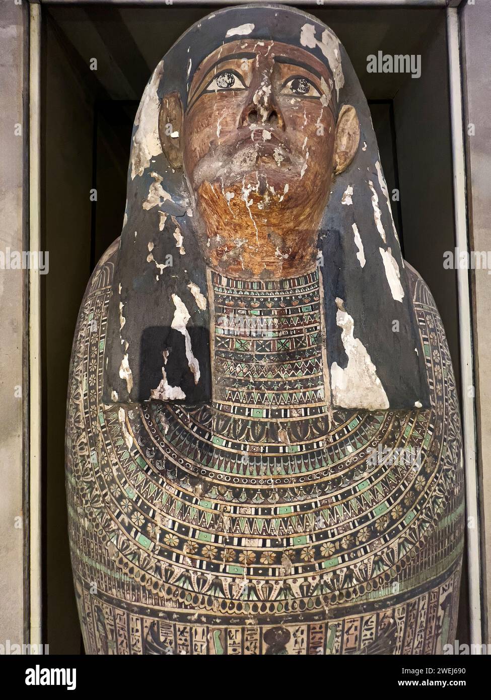 View of the remains of an ancient Egyptian Sarcophagus on display at ...