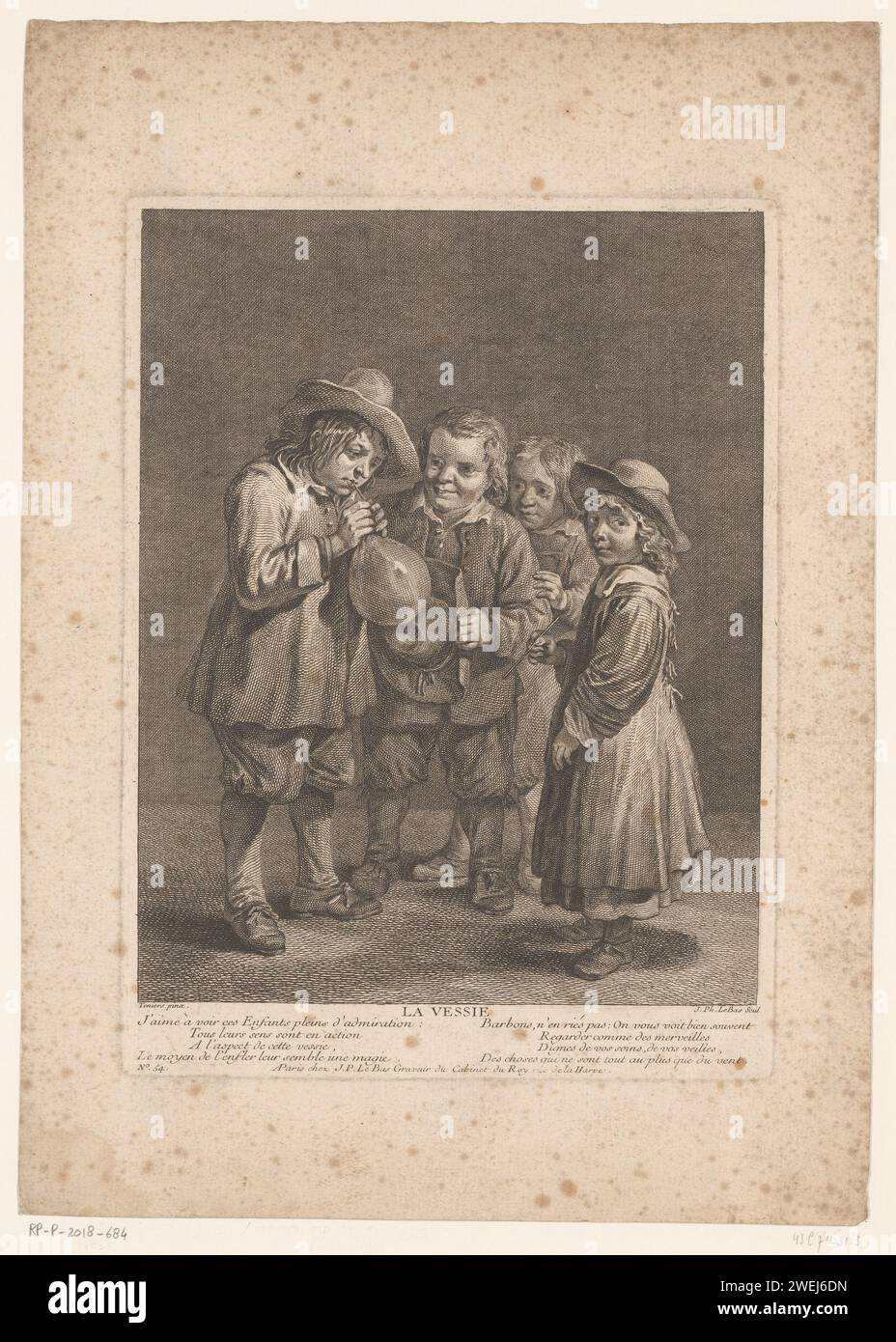 Children with a pig bladder, Jacques -Philippe Le Bas, After David ...