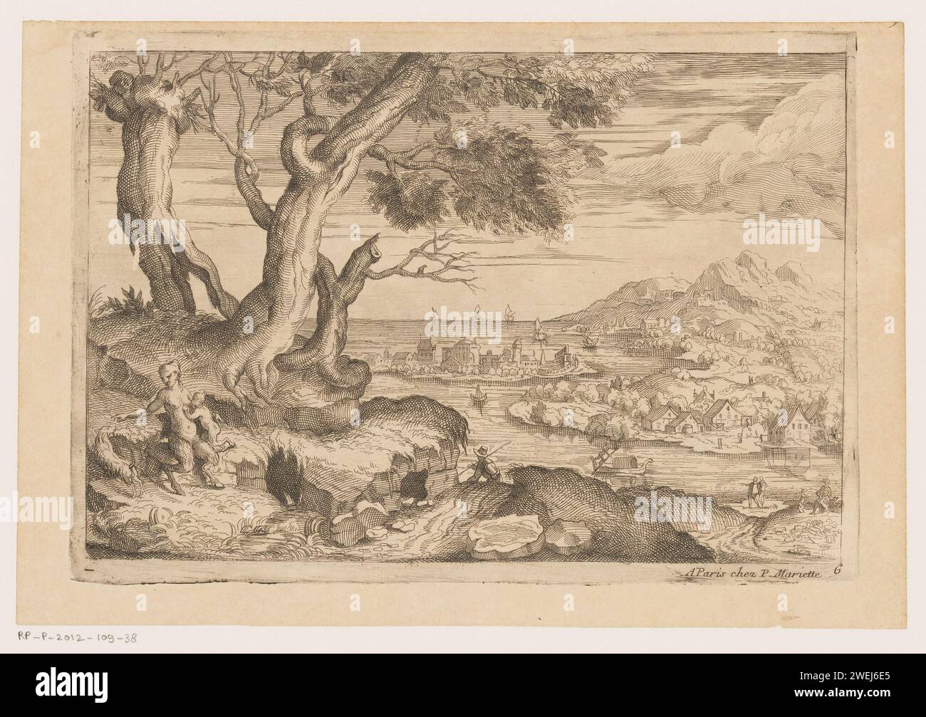 River landscape with lurking Sater, Moise Jean Baptiste Fouard, After ...