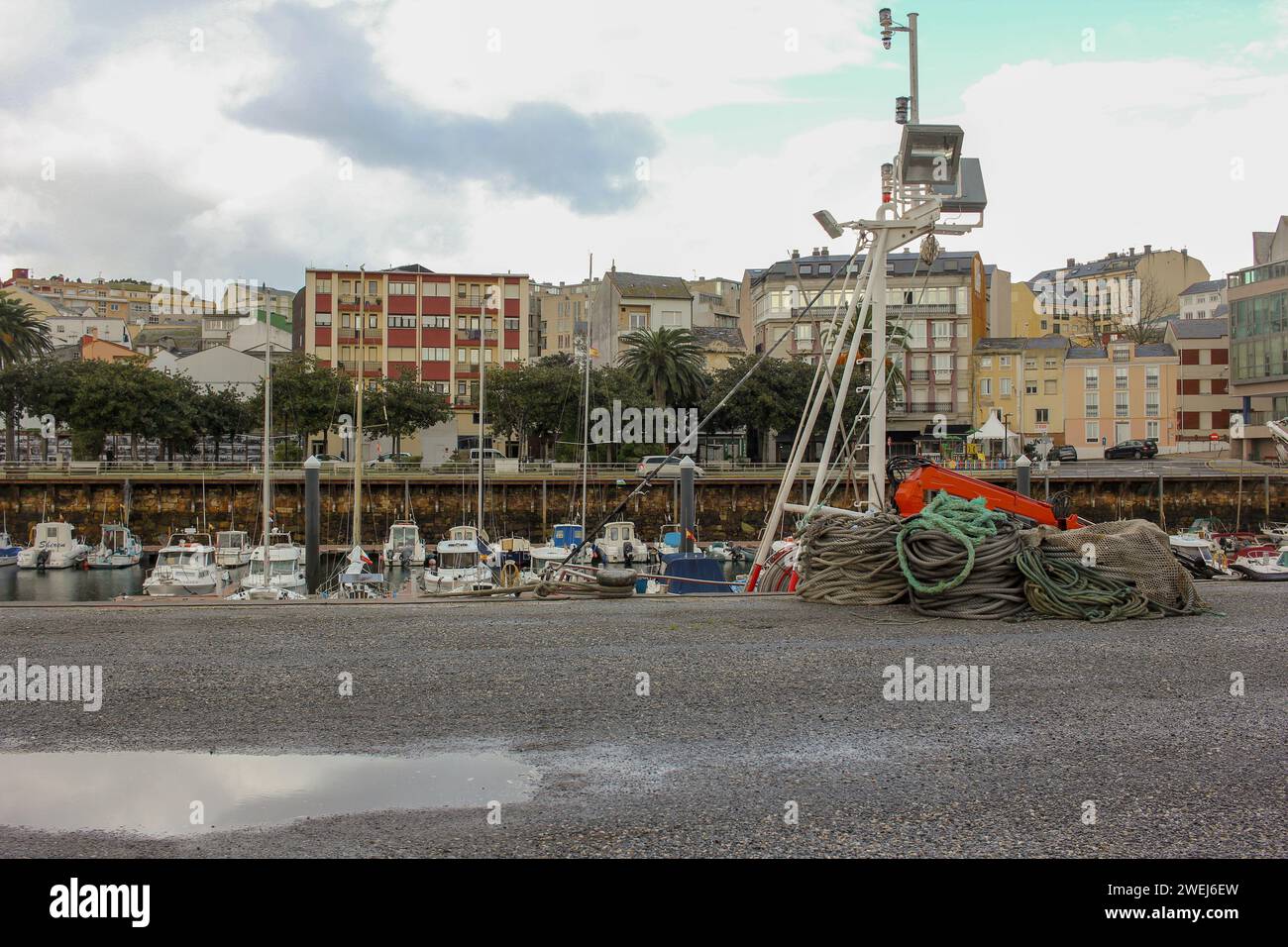 Foz, Spain ; 08 08 2023 : a view of the port of Foz in a stormy day ...