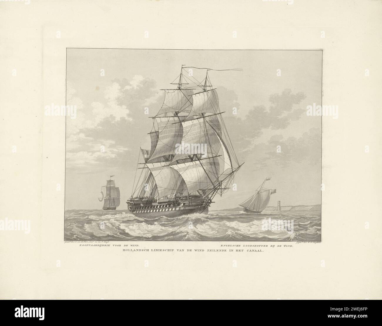 Three sailing ships, Willem Hendrik Hoogkamer, After C. van der Hart ...
