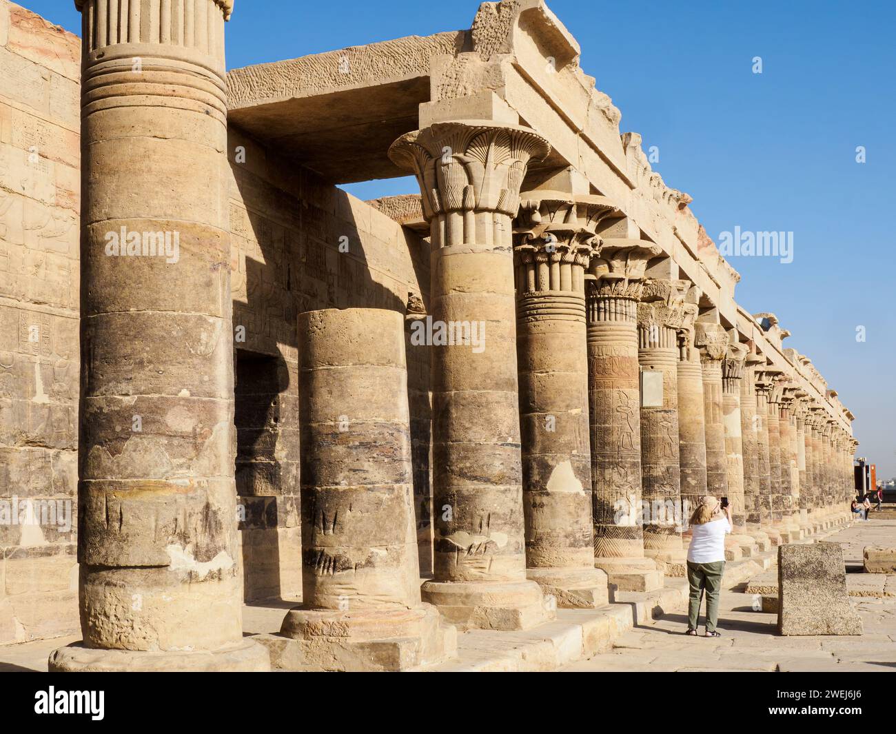 Columns at the Philae temple complex, The Temple of Isis, currently on ...
