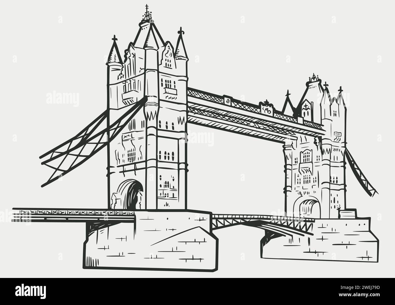 Tower Bridge, London, England, UK. Hand Drawn Illustration. Vector ...