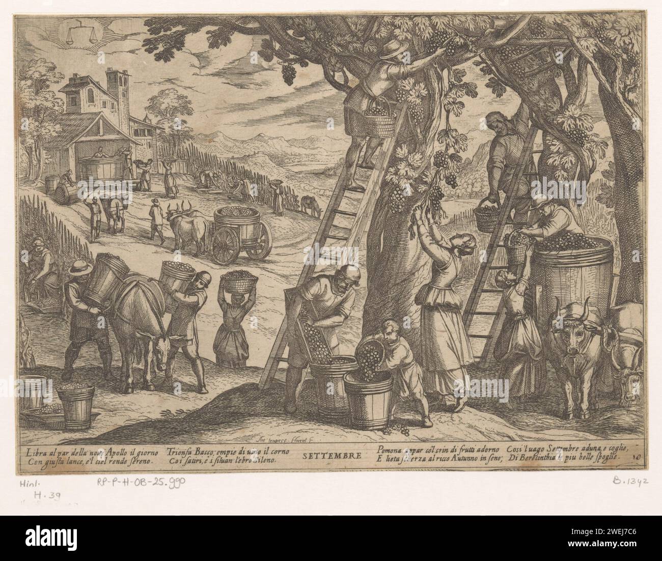 September: Wine harvest (scale), Antonio Tempesta, 1599 print ...