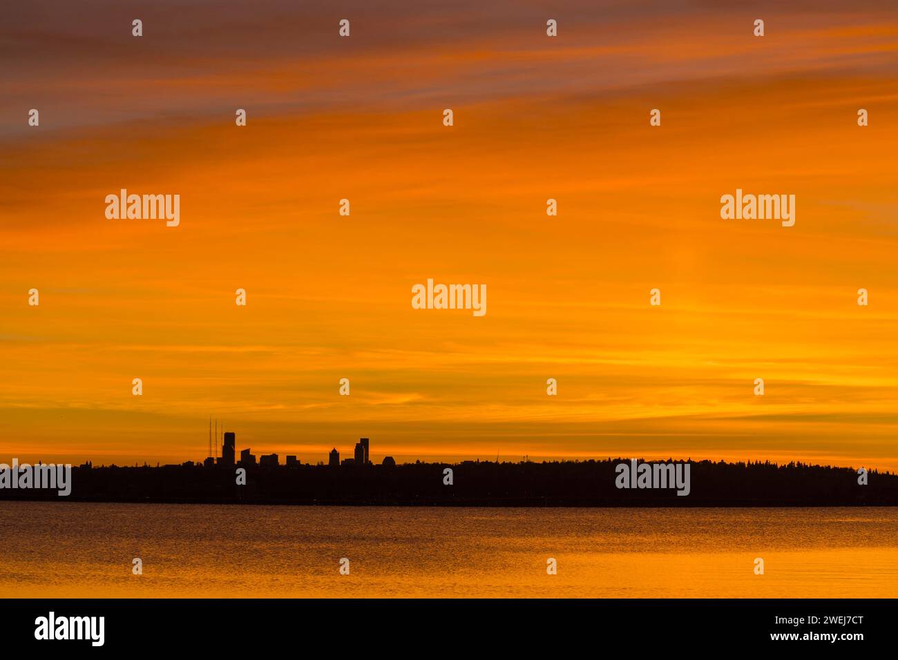 View of Seattle and Lake Washington at sunset from David E. Brink Park ...