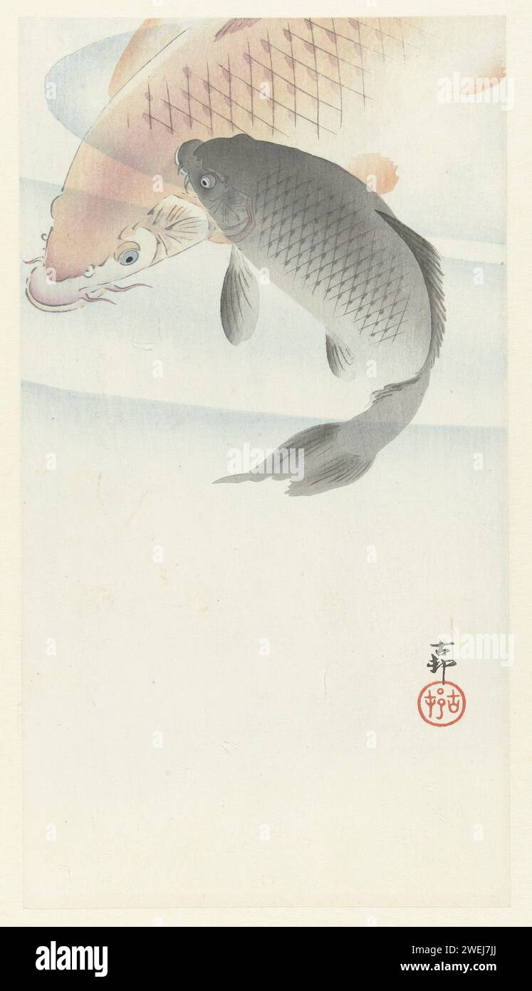 Two carp, Ohara Koson, 1900 - 1930 print Large orange and a smaller ...