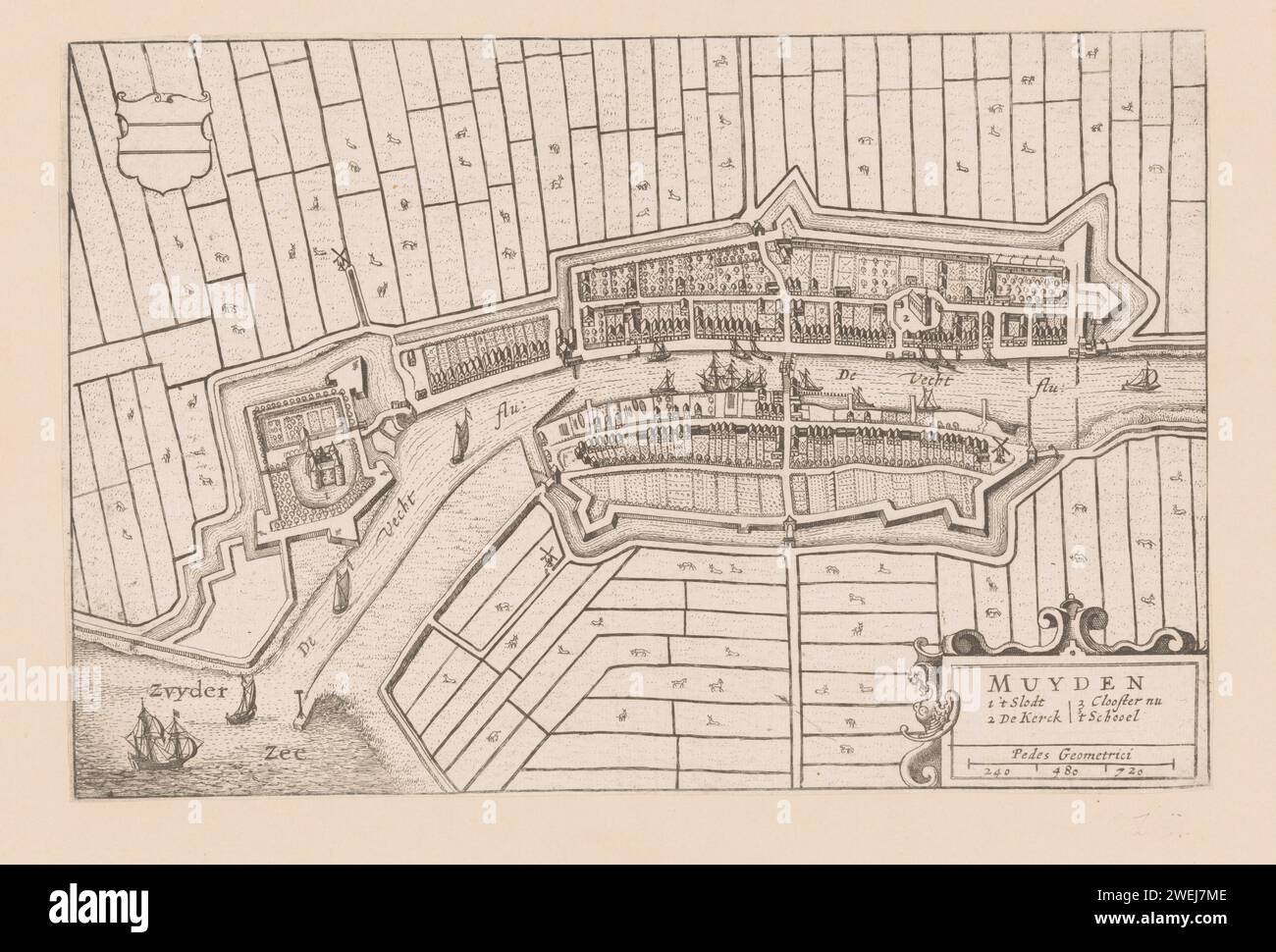 Map of Muiden, Anonymous, 1652 print paper etching maps of cities ...