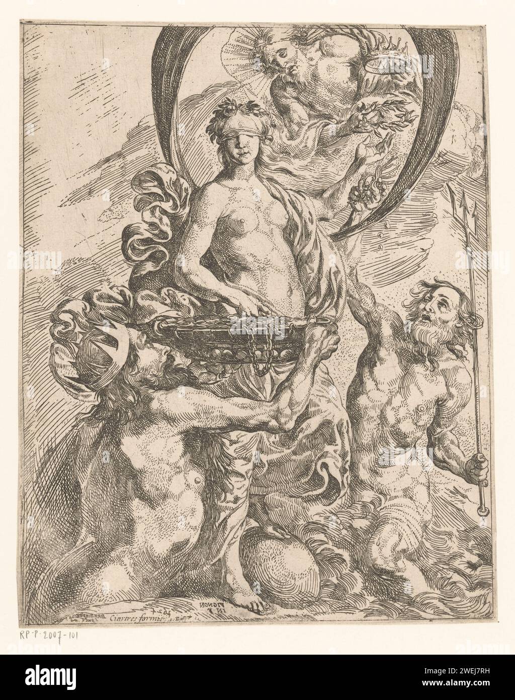 Fortuna crowned by Jupiter, with Pluto and Neptunus, 1624 print Jupiter ...