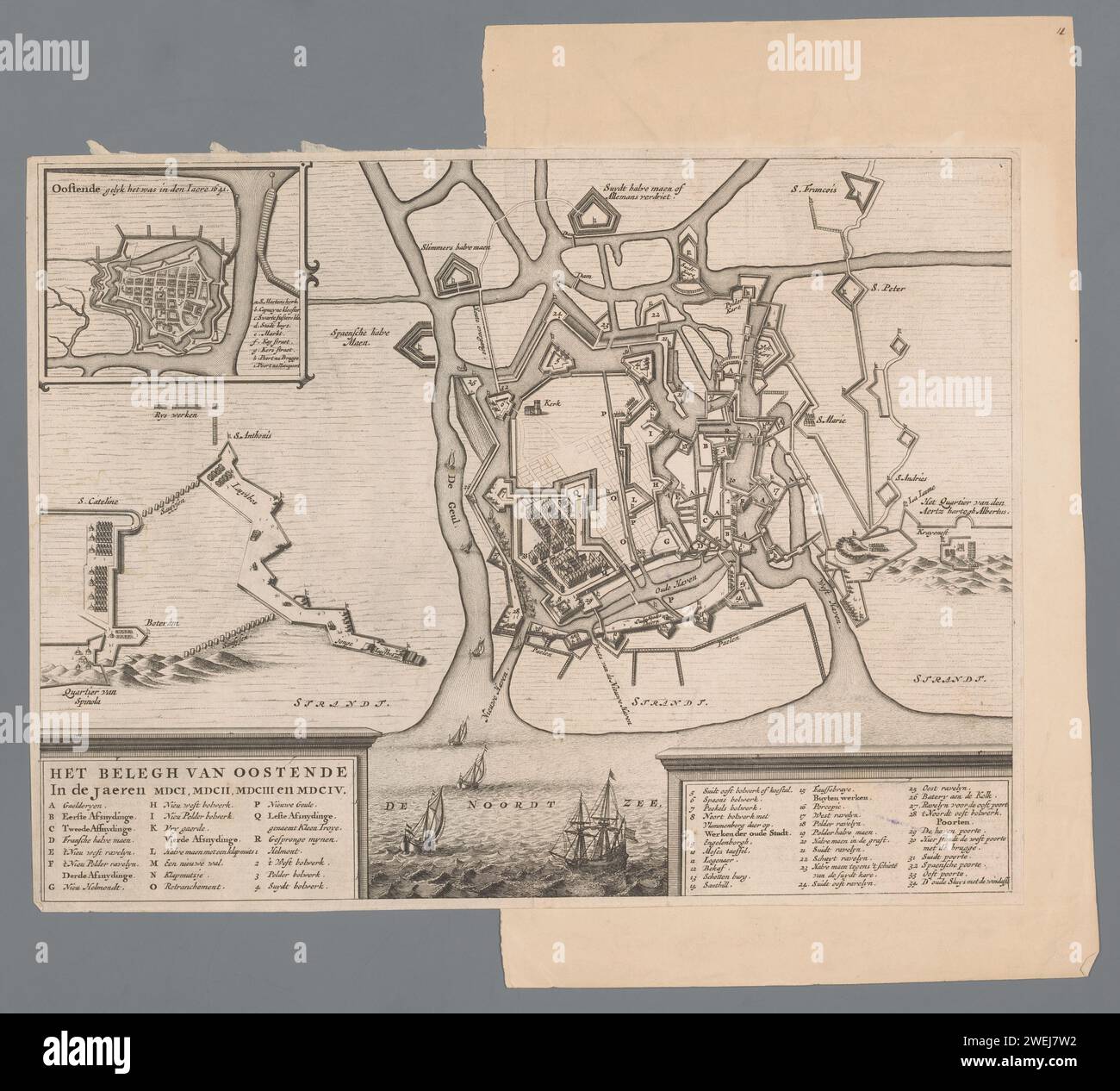 Siege plan of Ostend, Anonymous, c. 1650 - c. 1750 print paper etching / engraving fortified ...