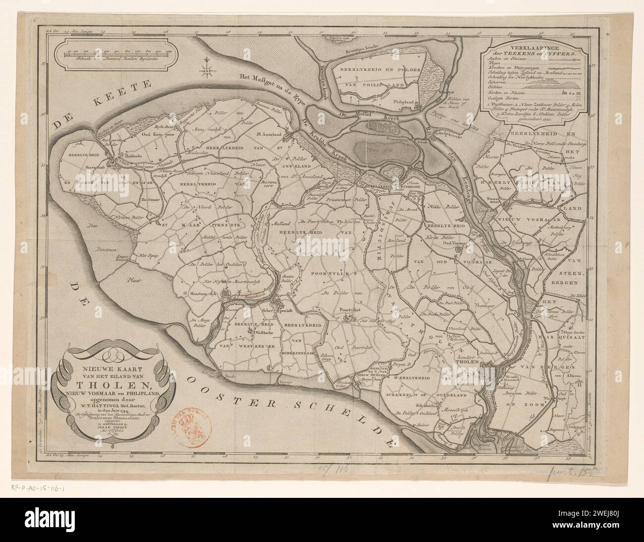 Map of the island of Tholen, Anonymous, 1753 - 1760 print At the top ...