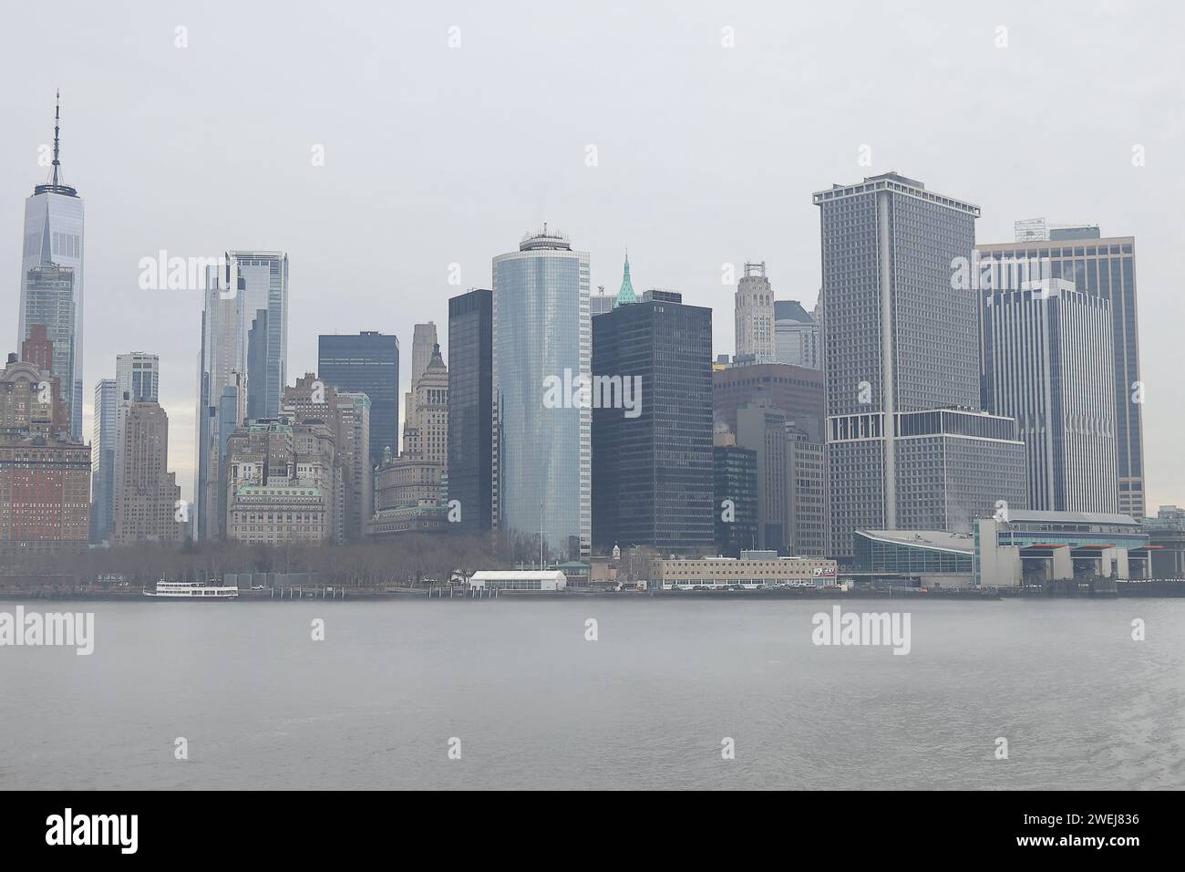 A view of lower Manhattan is seen on board the Staten Island Ferry in ...