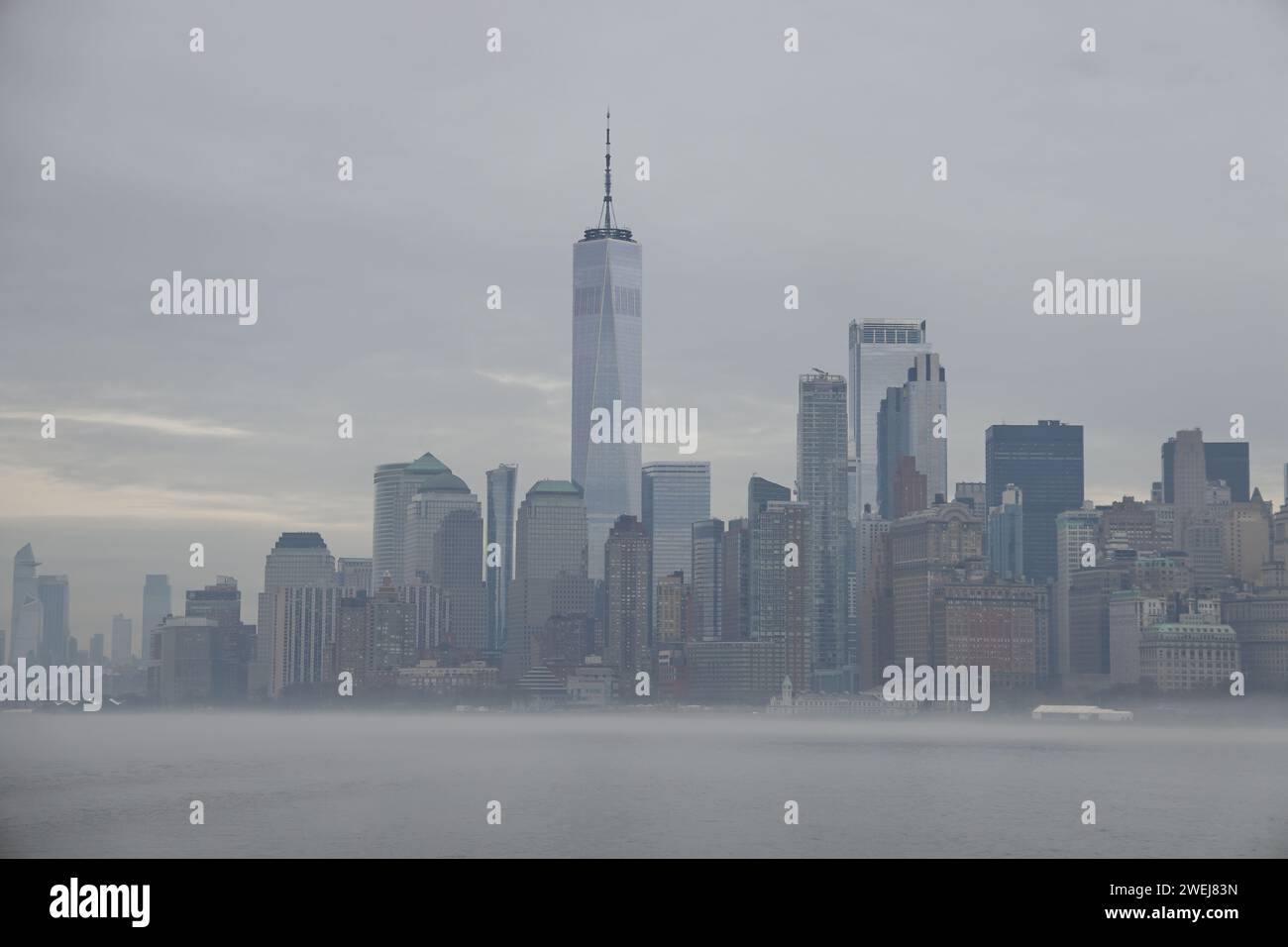 A view of lower Manhattan is seen on board the Staten Island Ferry in ...