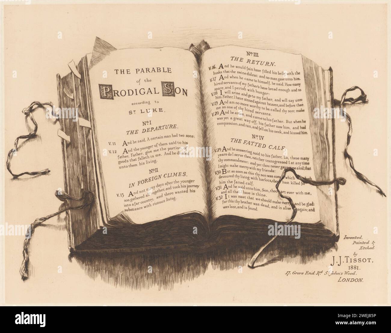 Opened book, James Tissot, 1881 print A open book with closing ribbons ...