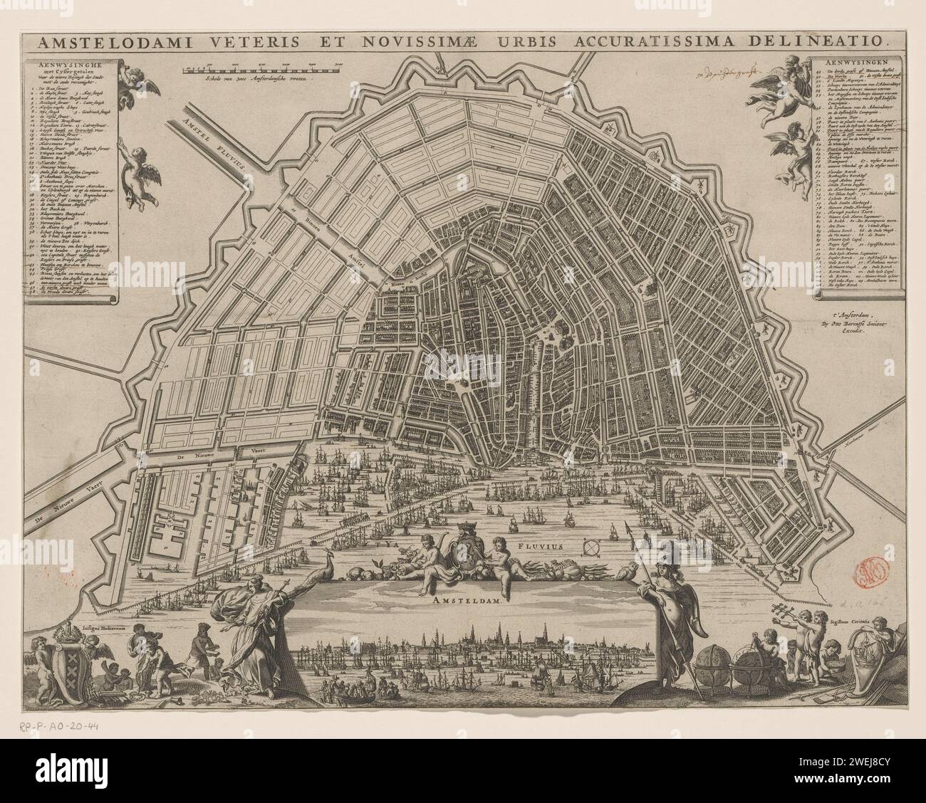 Map of Amsterdam with design for the fourth explanation, Anonymous, After Daniel Stalpaert, 1663 ...