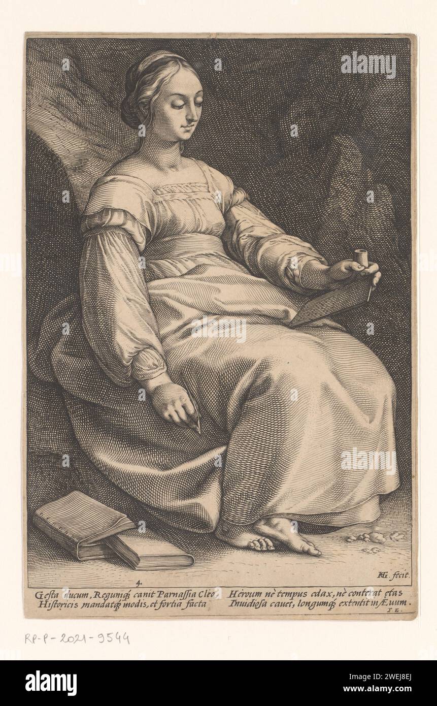 Clio, Hendrick Goltzius, 1592 print With four lines of text in Latin ...