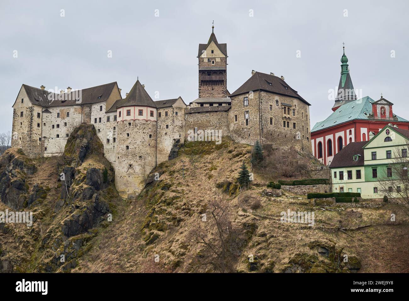Loket Castle, a 12th-century gothic castle in the Karlovy Vary Region ...