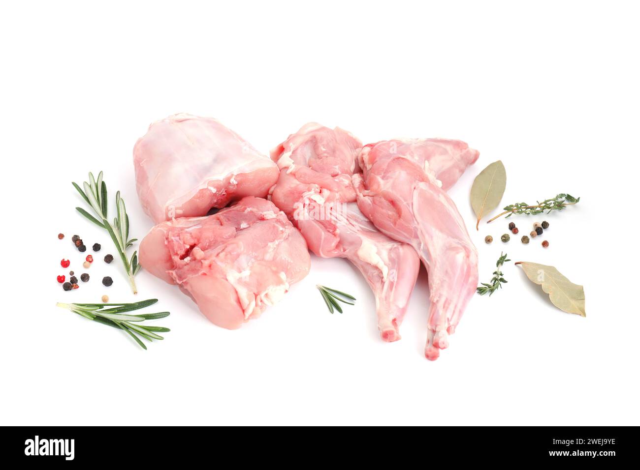 Fresh raw rabbit legs and spices isolated on white Stock Photo - Alamy