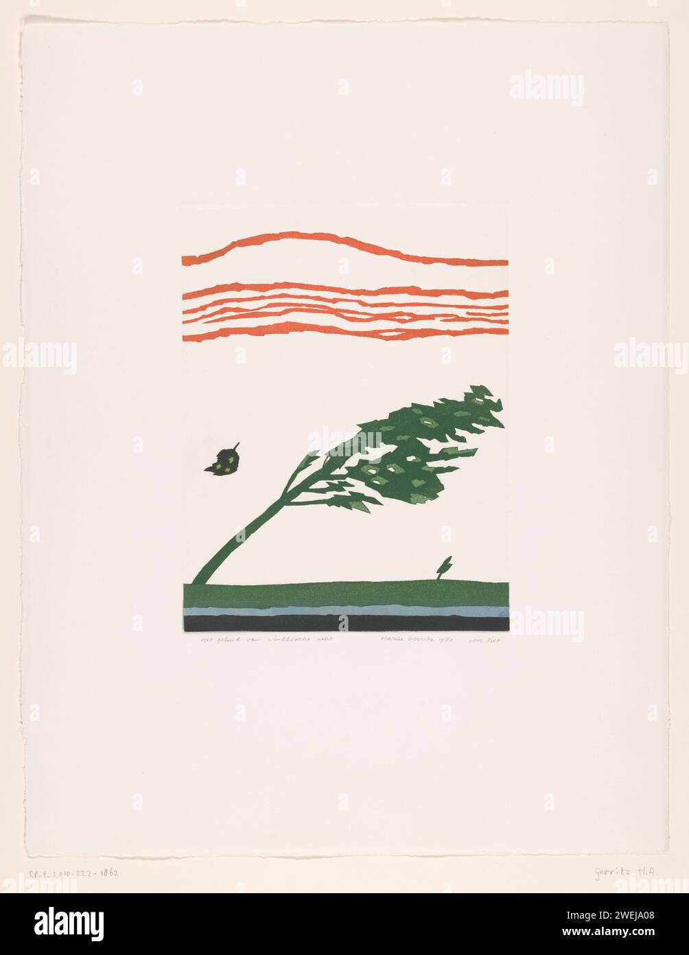 The sound of wind force eight, Harrie A. Gerritz, 1980 print Above red ...