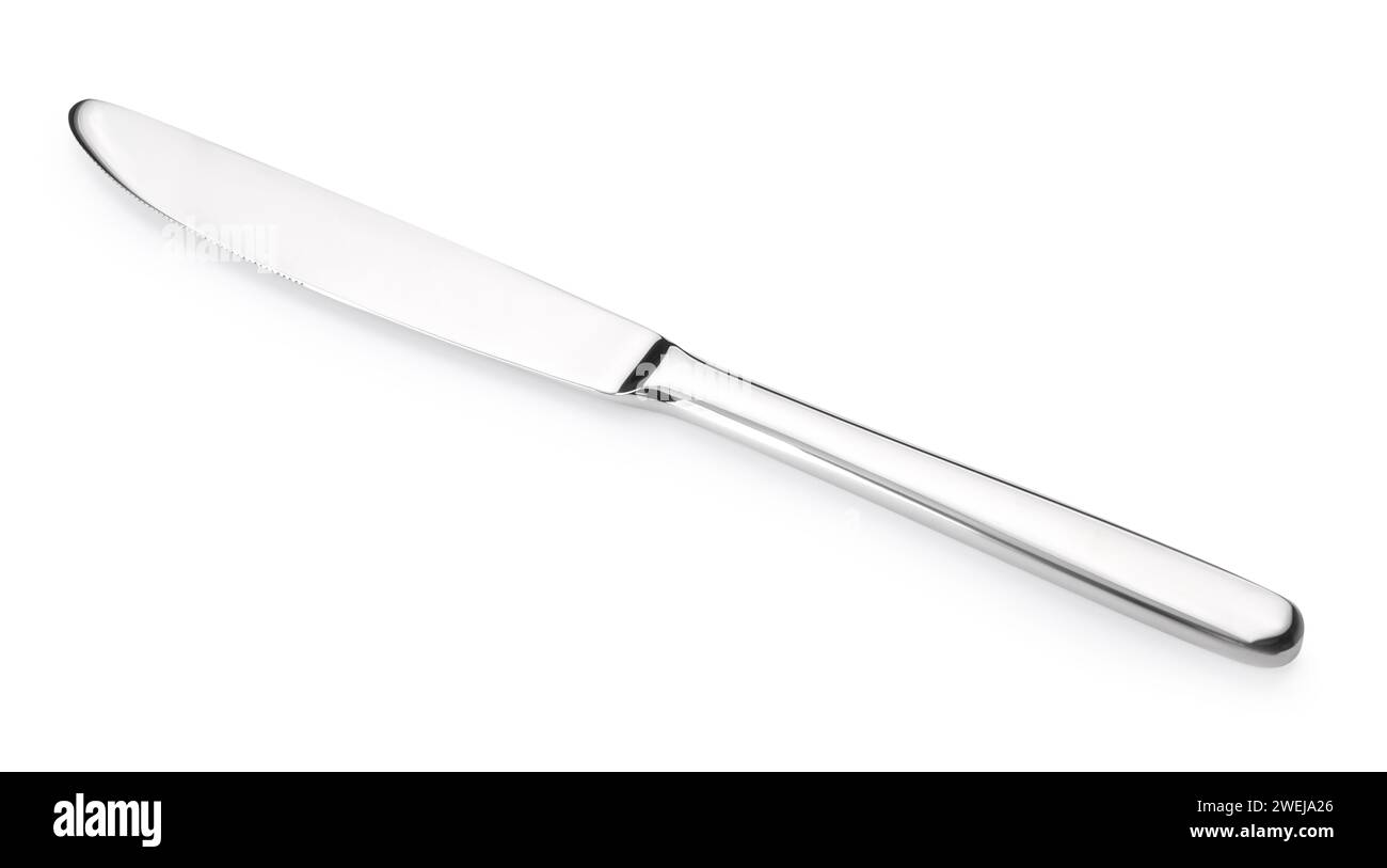 One shiny silver knife isolated on white Stock Photo - Alamy