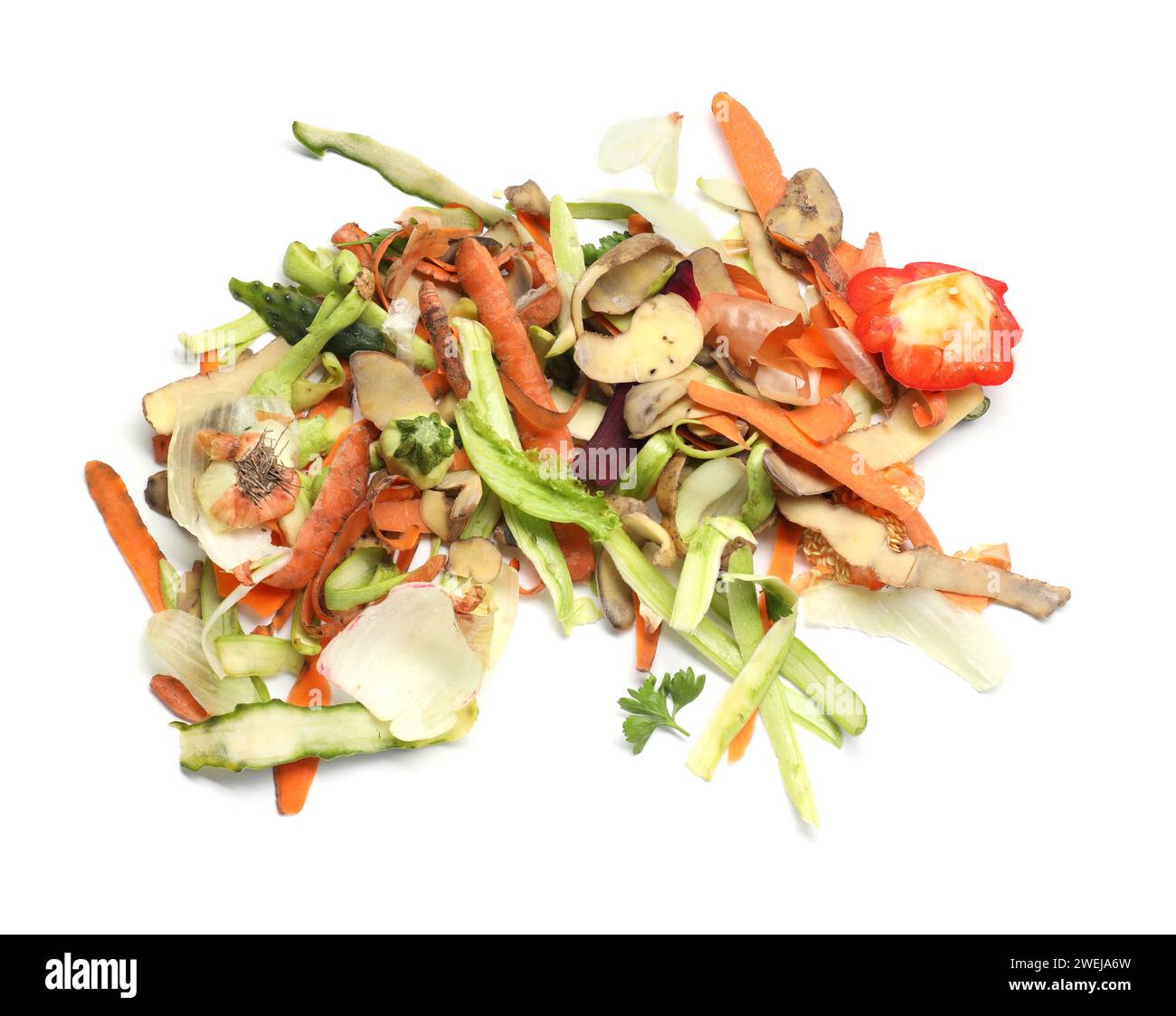 Peels of fresh vegetables isolated on white, top view Stock Photo - Alamy