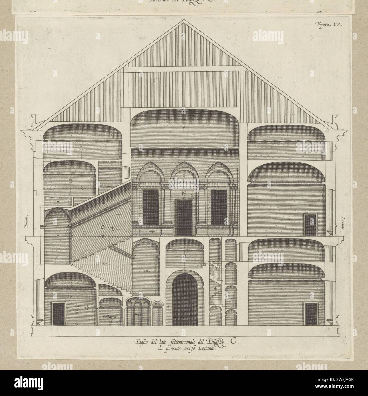 Cross -section of the Villa Spinola di San Pietro in Genoa, 1622 print ...