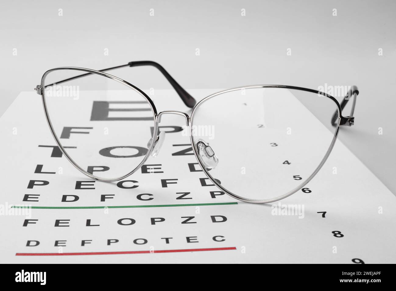 Glasses and vision test chart isolated on white Stock Photo - Alamy