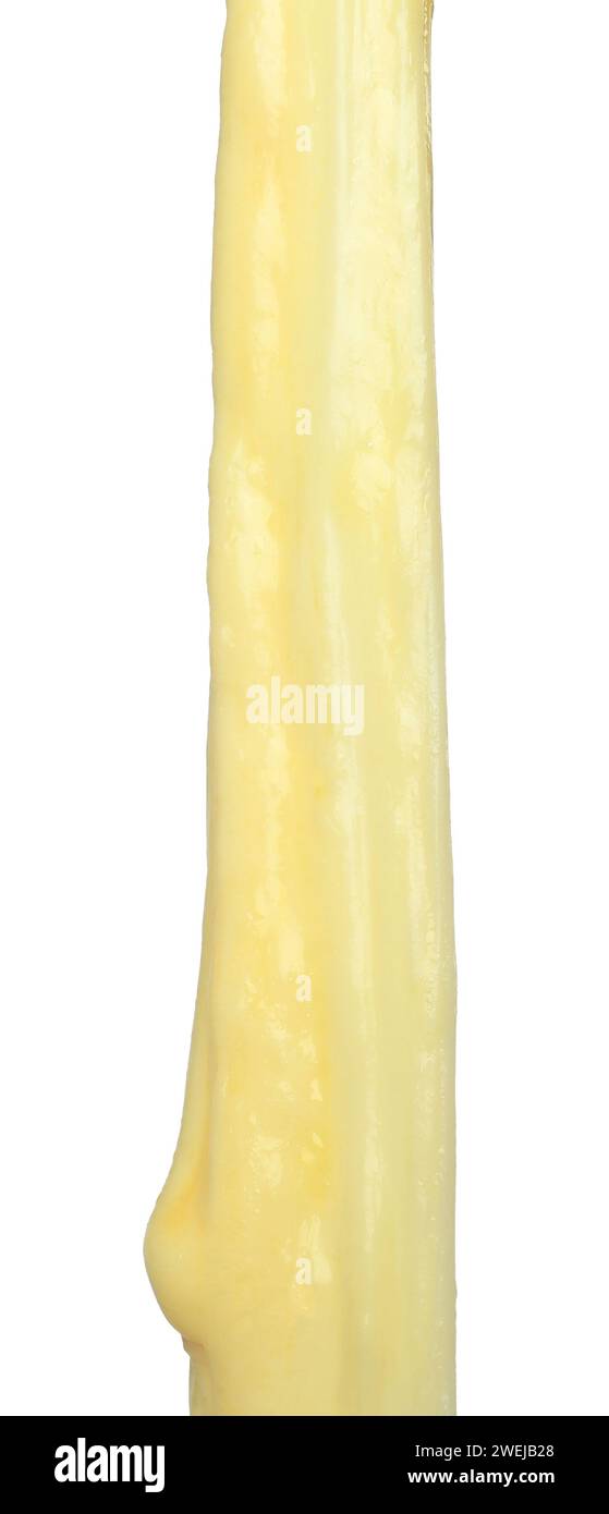 Stretching delicious melted cheese isolated on white Stock Photo - Alamy