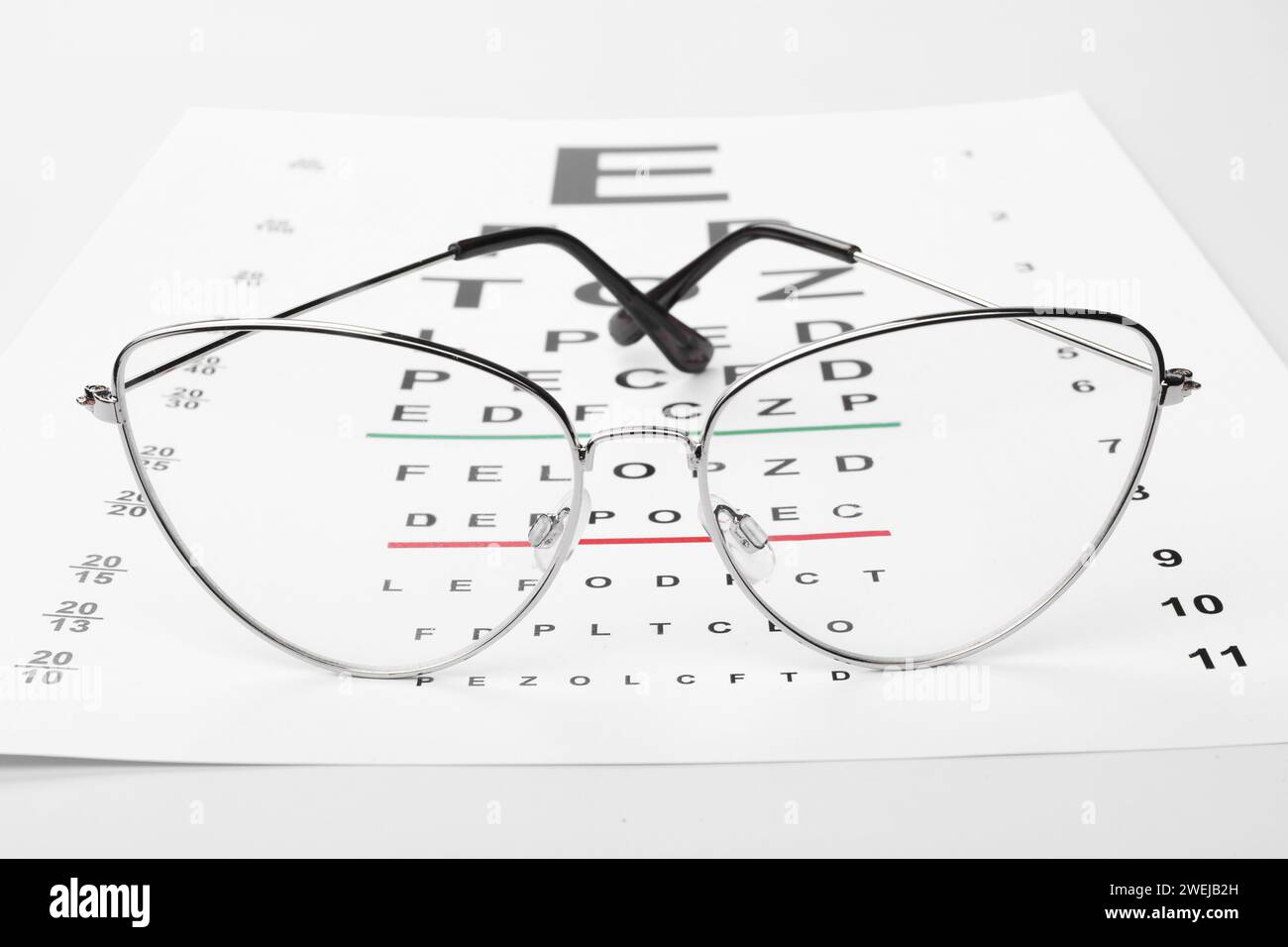 Glasses and vision test chart isolated on white Stock Photo - Alamy