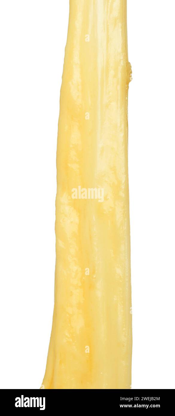 Stretching delicious melted cheese isolated on white Stock Photo - Alamy