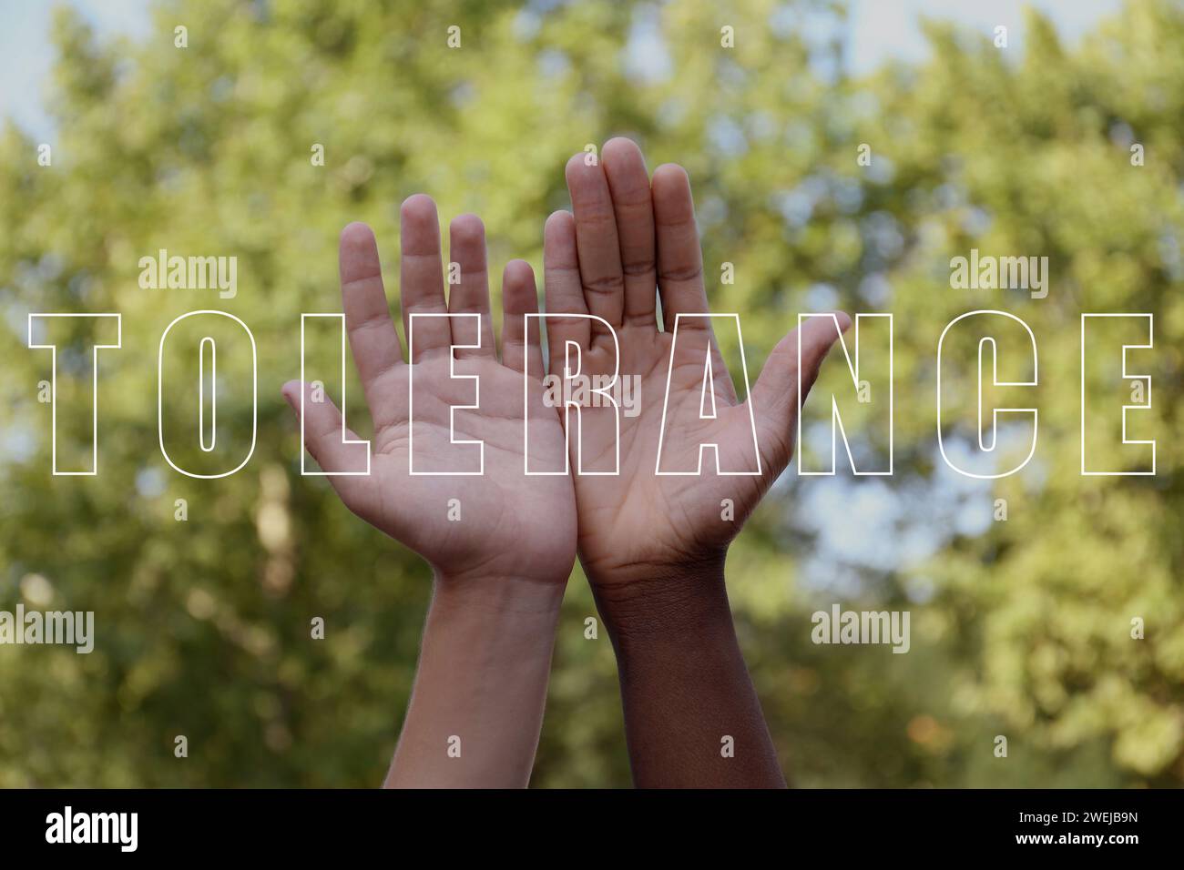 Tolerance concept. Men of different races showing hands outdoors ...