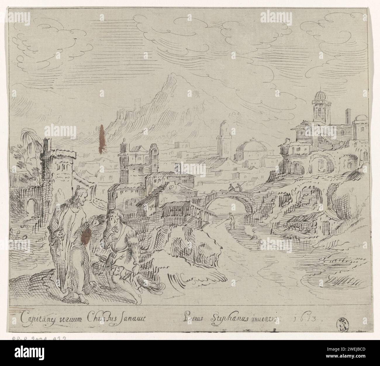 Chief of Kafarnaüm begs Christ for help, 1613 print A Roman centurio ...
