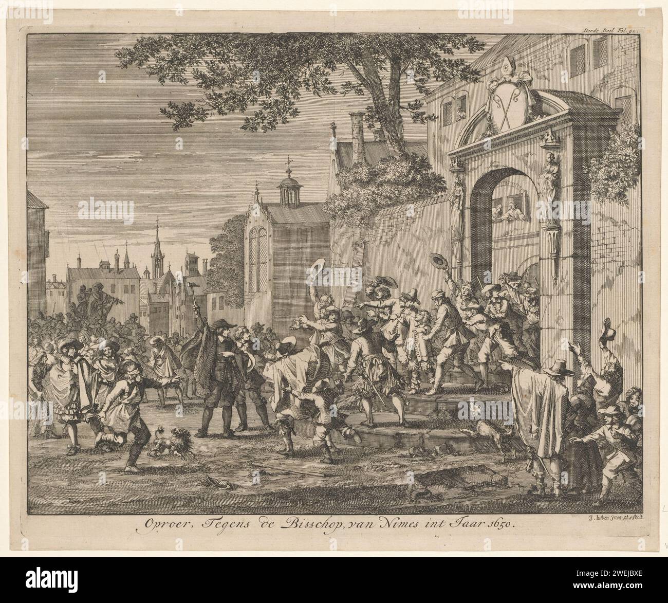 Riot against the bishop of Nimes, 1650, Jan Luyken, 1696 print Riot ...