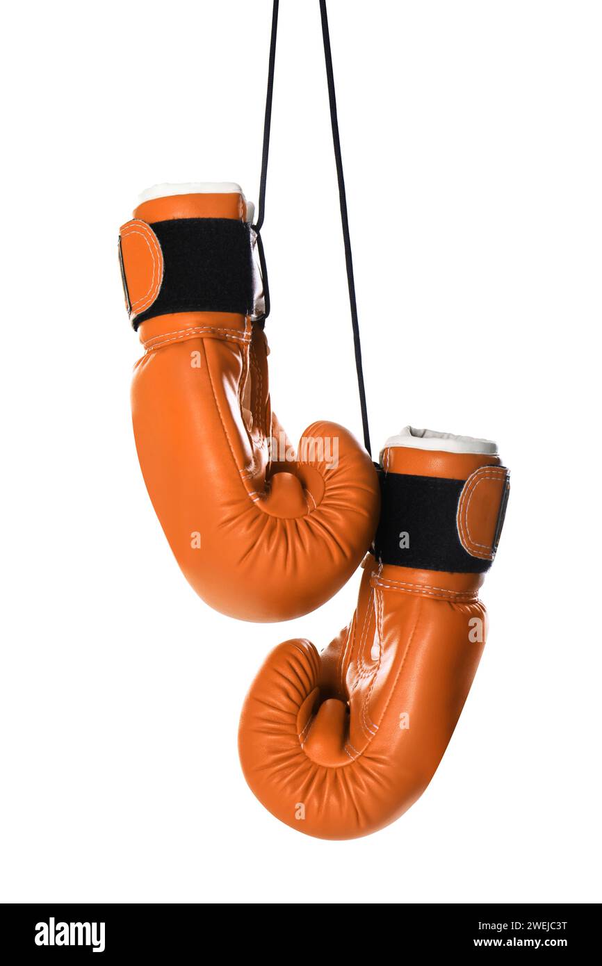 Pair of orange boxing gloves isolated on white Stock Photo - Alamy