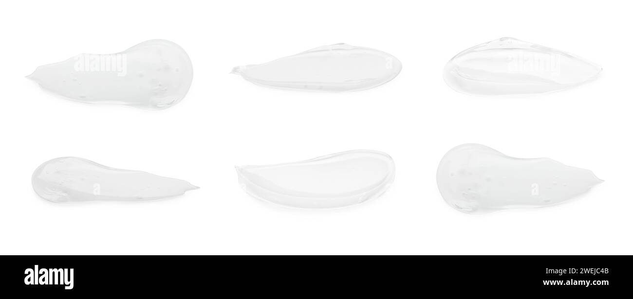 Samples of cosmetic gel isolated on white, set Stock Photo - Alamy
