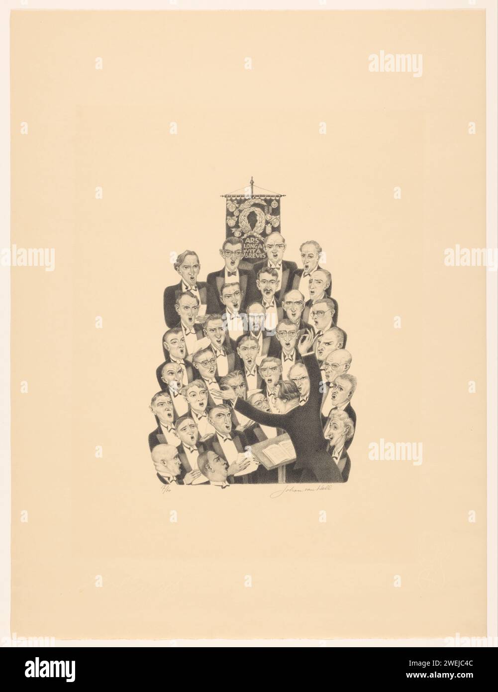 Men's Choir, 1899 - 1952 print Group singing men and conductor. Behind ...