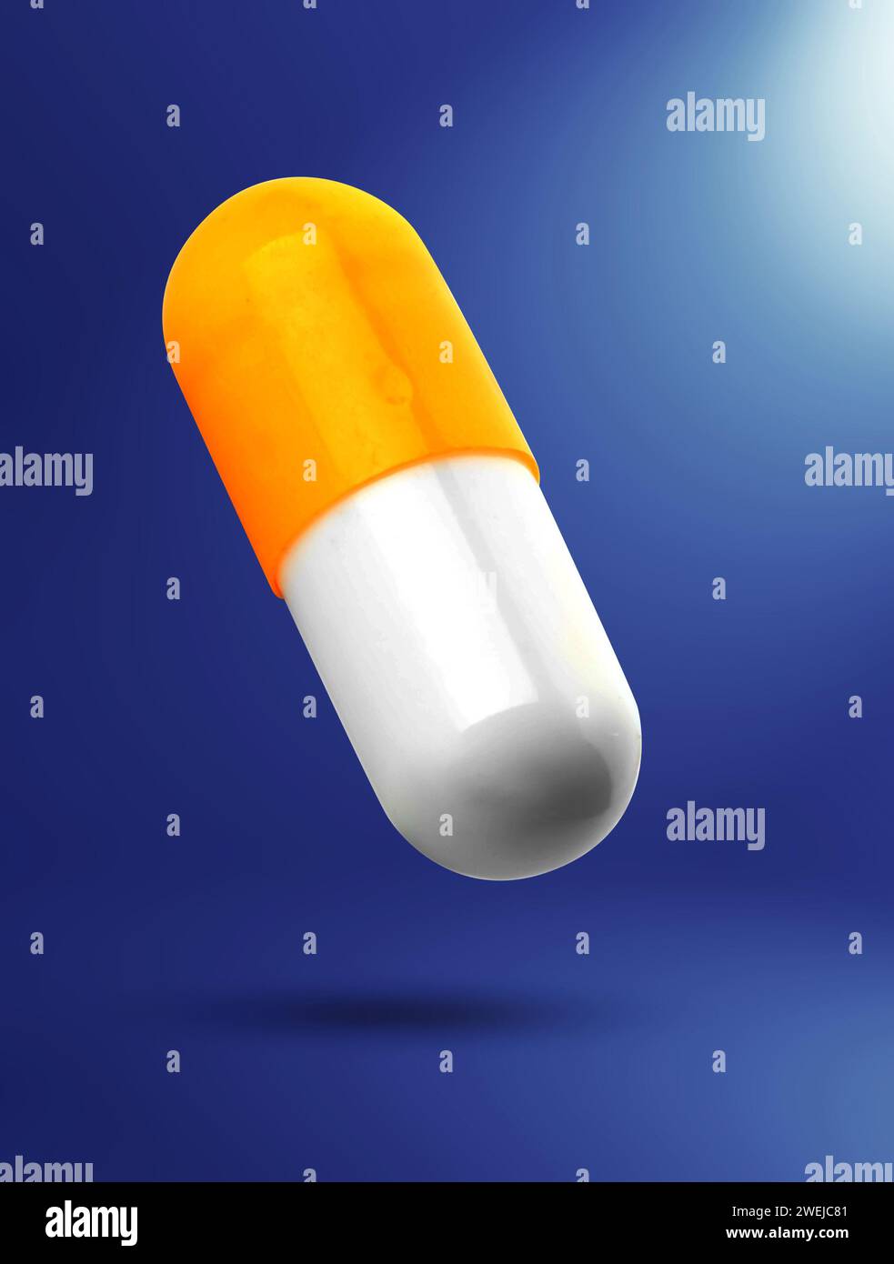 Colorful vitamin capsule in air on blue gradient background Stock Photo ...