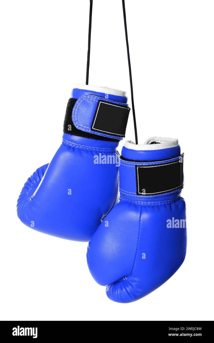 Blue leather hanging boxing gloves hi-res stock photography and images ...