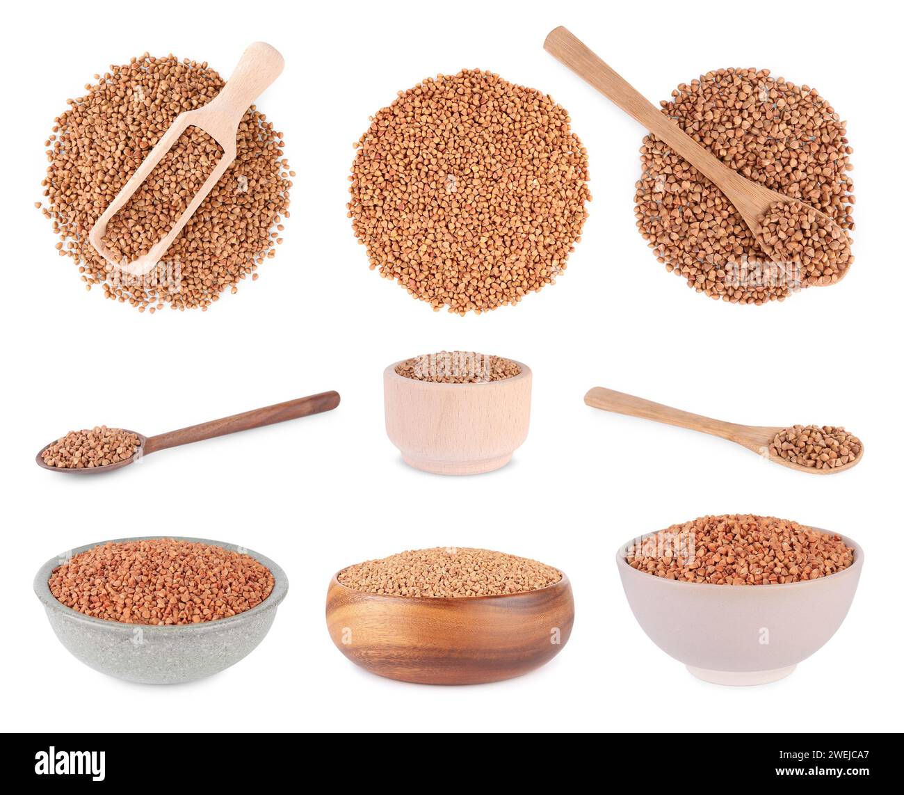 Dry buckwheat grains isolated on white, set Stock Photo - Alamy