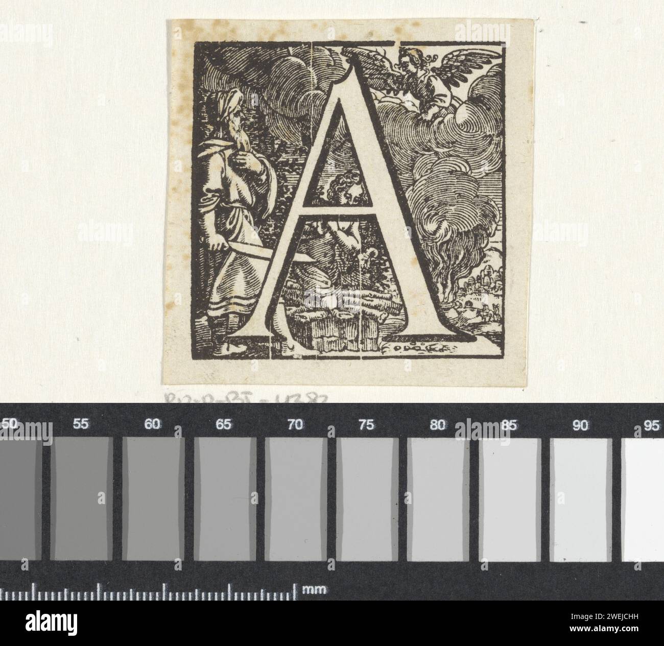 Letter A in a frame with a performance by Abraham that sacrifices Isaac ...