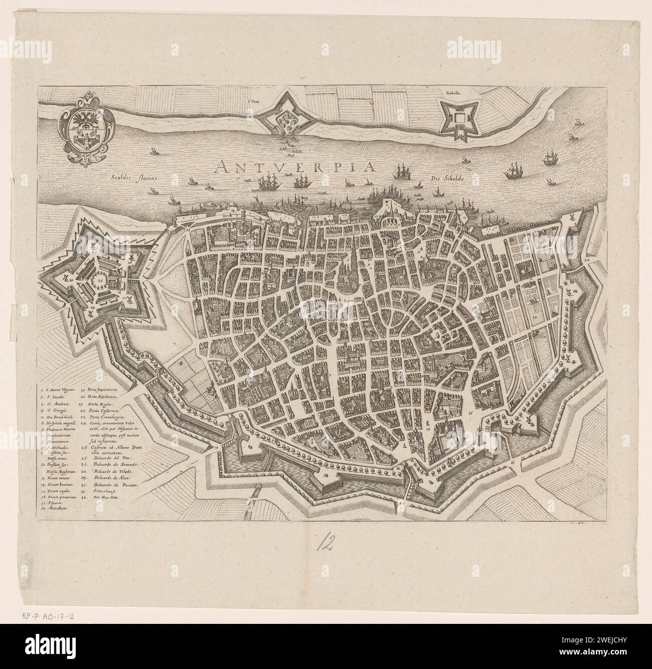 Map of Antwerp, Caspar Merian, after Johann Merck, 1654 - c. 1700 print ...
