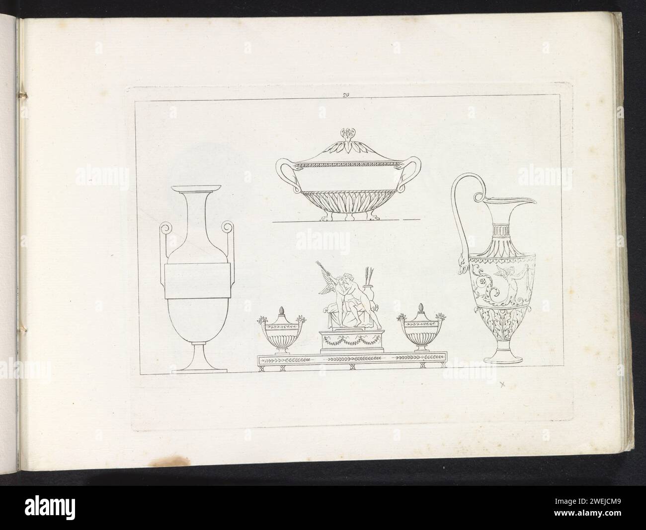 Vase, scale, can, urns and a sculpture of Venus and Amor, Pietro Ruga ...