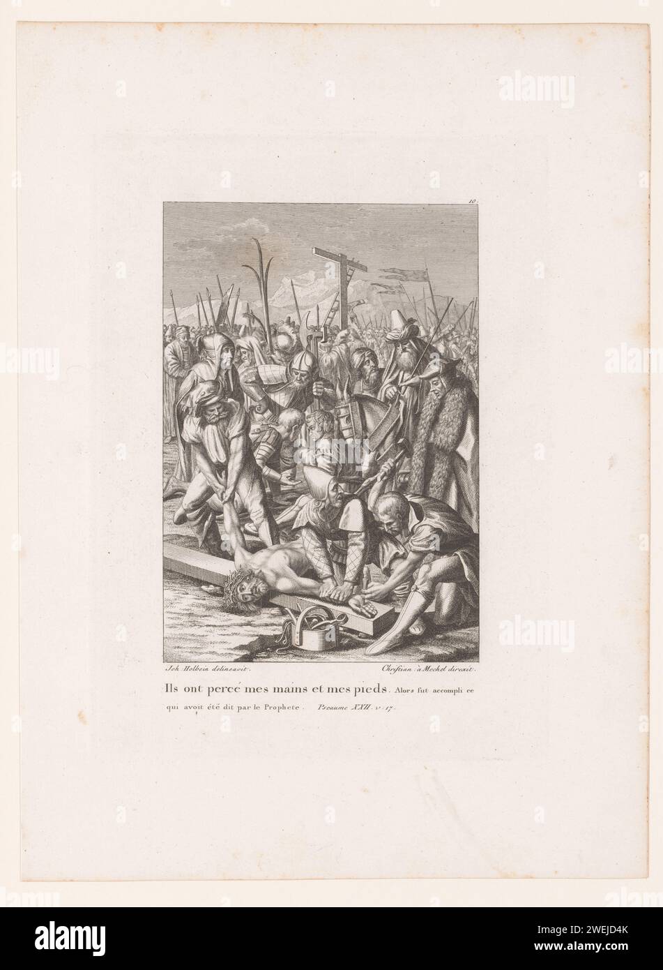 Crossing: Christ is nailed to a lying cross, 1784 print Christ lies on ...