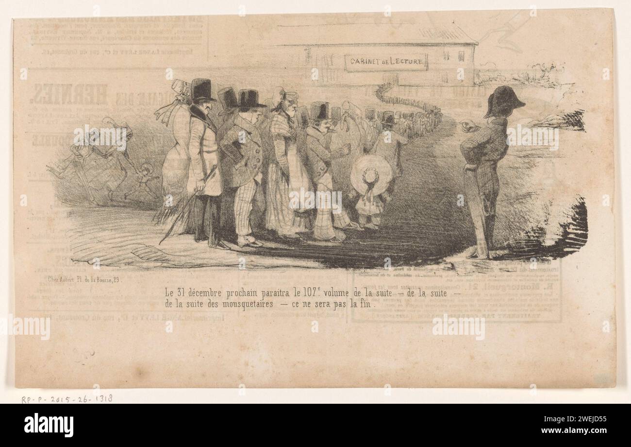 Men and women in line for a loan library, Anonymous, 1841 - 1847 print ...