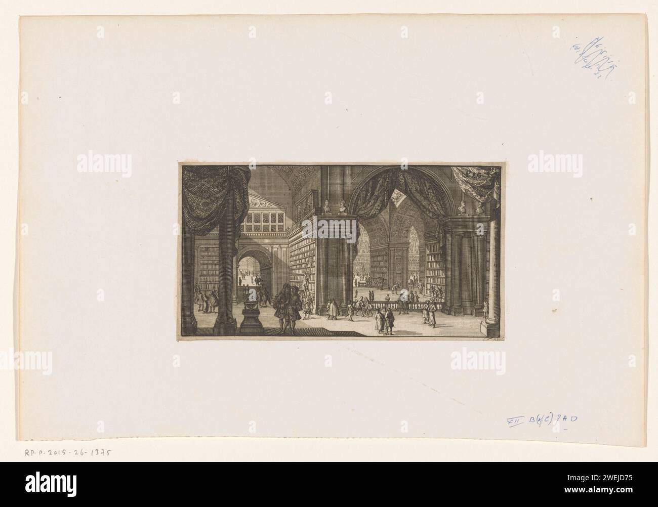 Library, Unknown, 1700 - 1799 print Interior of a busy library spread ...