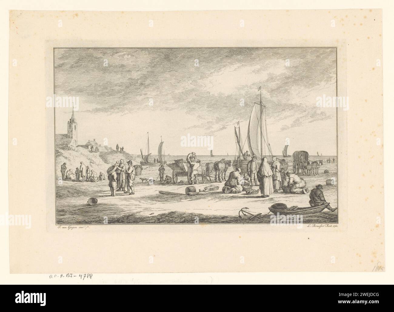 Fishermen and fishing boats on the beach near Scheveningen, Leendert ...