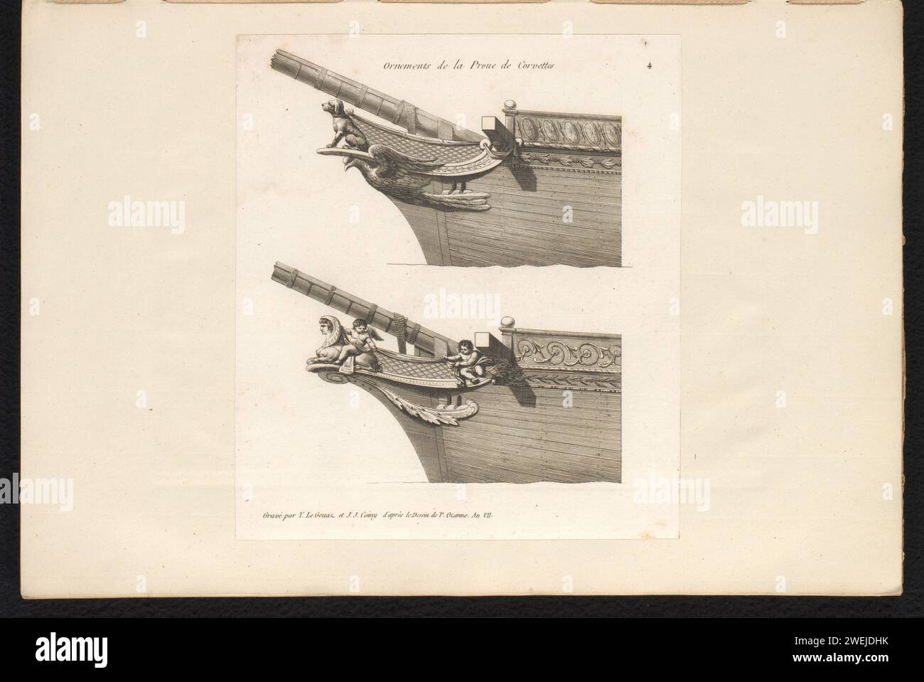 Two pre -stems of Korvetten, Joseph Coiny, After Pierre Ozanne, 1798 ...
